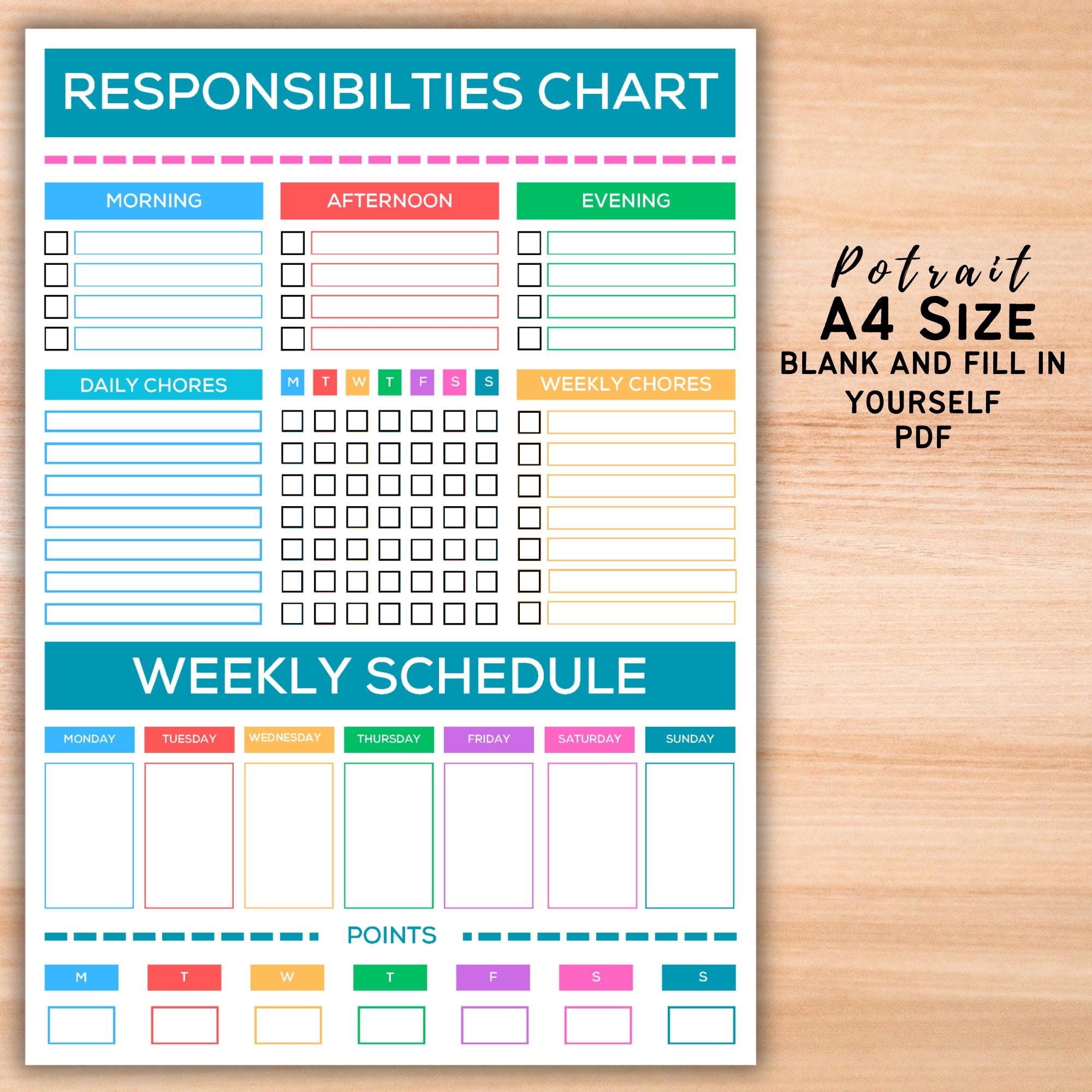 Cute Editable Responsibility Chore Charts Kids , Kids Weekly Planner ...