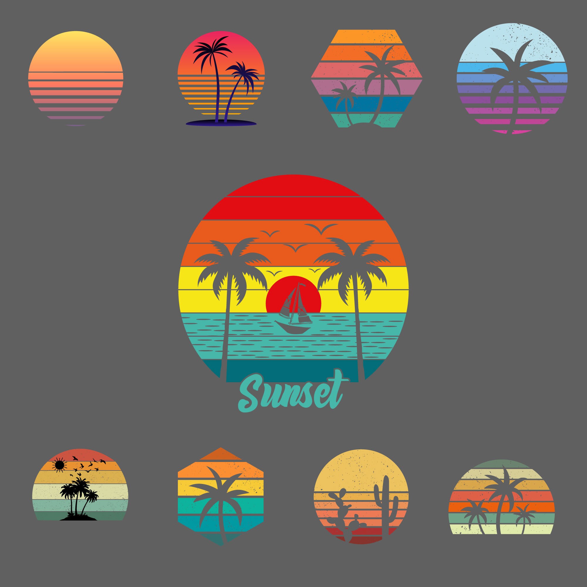 Cute Retro Sunset Svg Bundles, Vintage Palm Tree Sunset, Retro Sunset ...