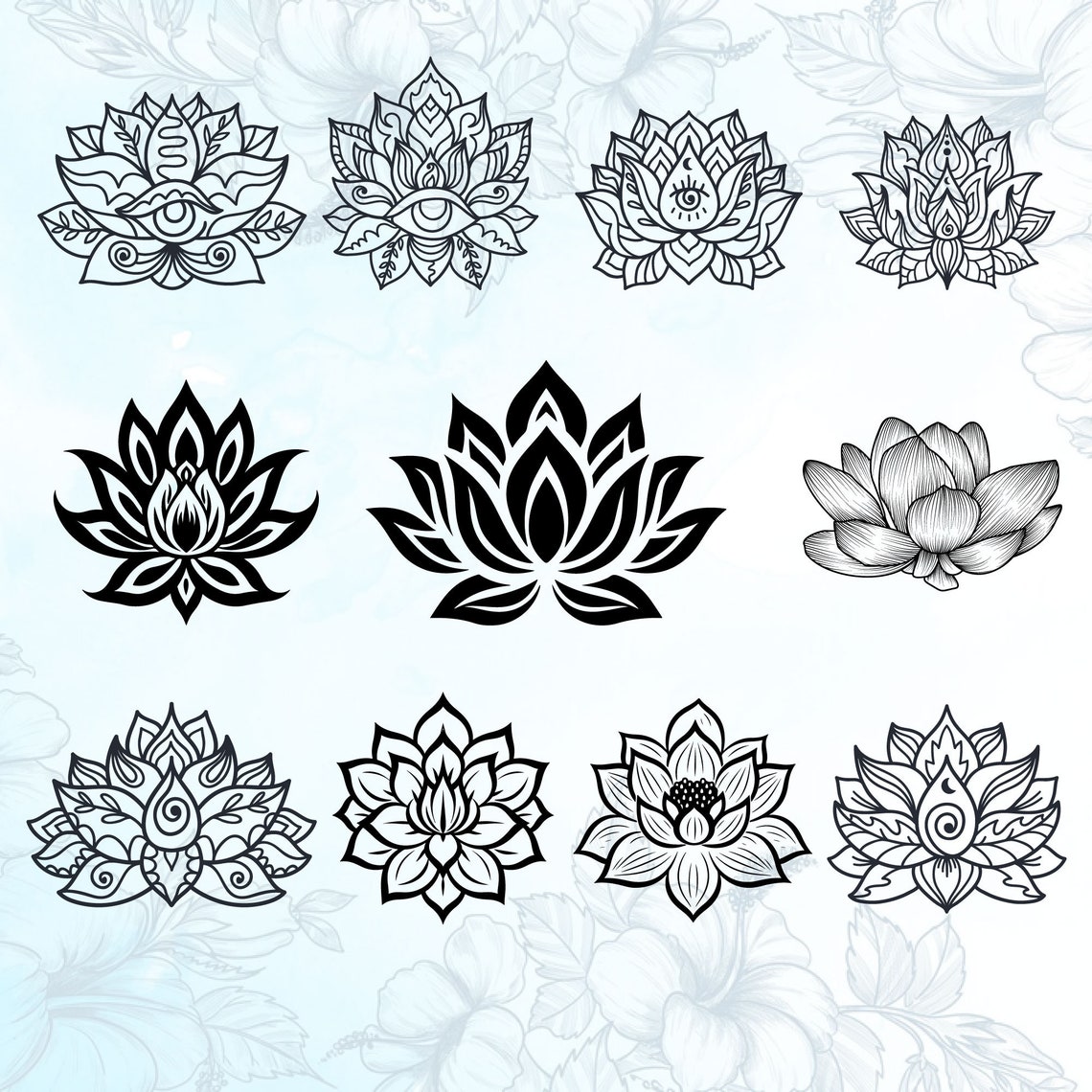 Lotus Flower Svg, Flower Svg Clip Bundles, 30 Lotus Flower Designs ...