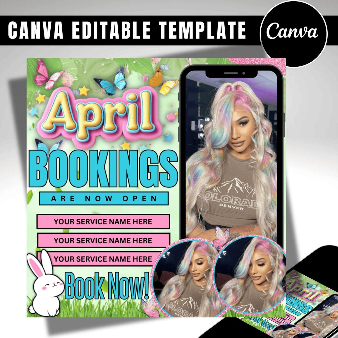 April Booking Flyer Template, Editable April Flyer, DIY Canva Template ...