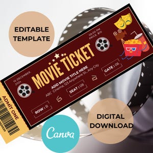 Editable Movie Ticket Template for Events,printable & Digital ...