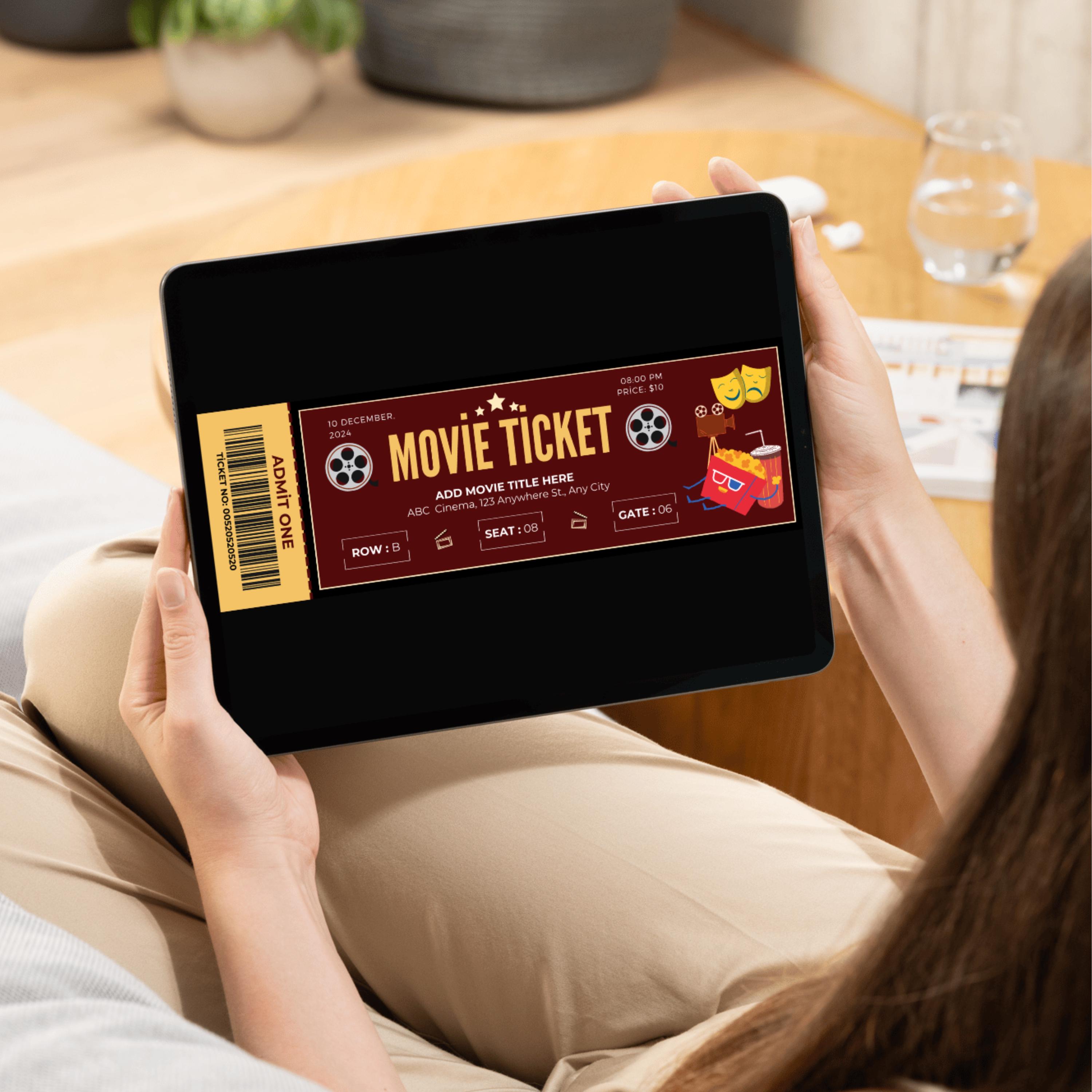 Editable Movie Ticket Template for Events,printable & Digital ...