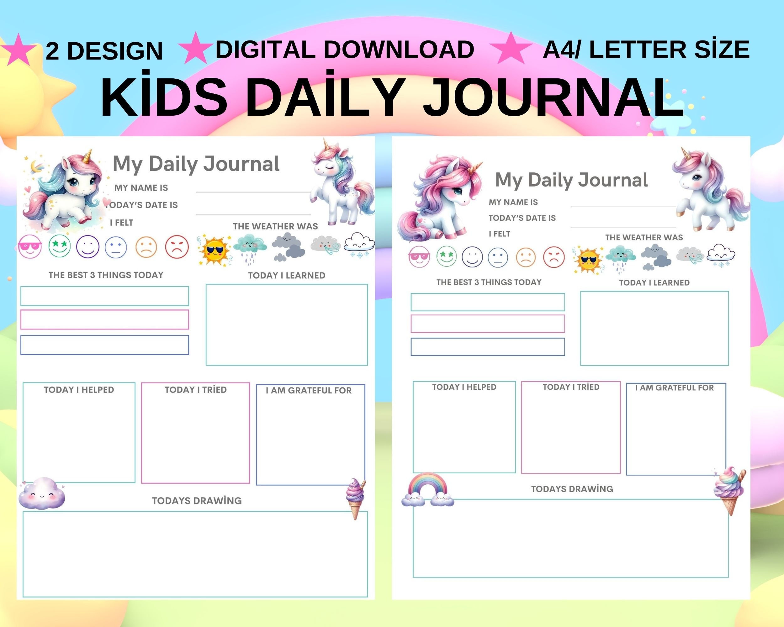 Kids Daily Journals /kids Activity Drawing Page /diary for Children ...