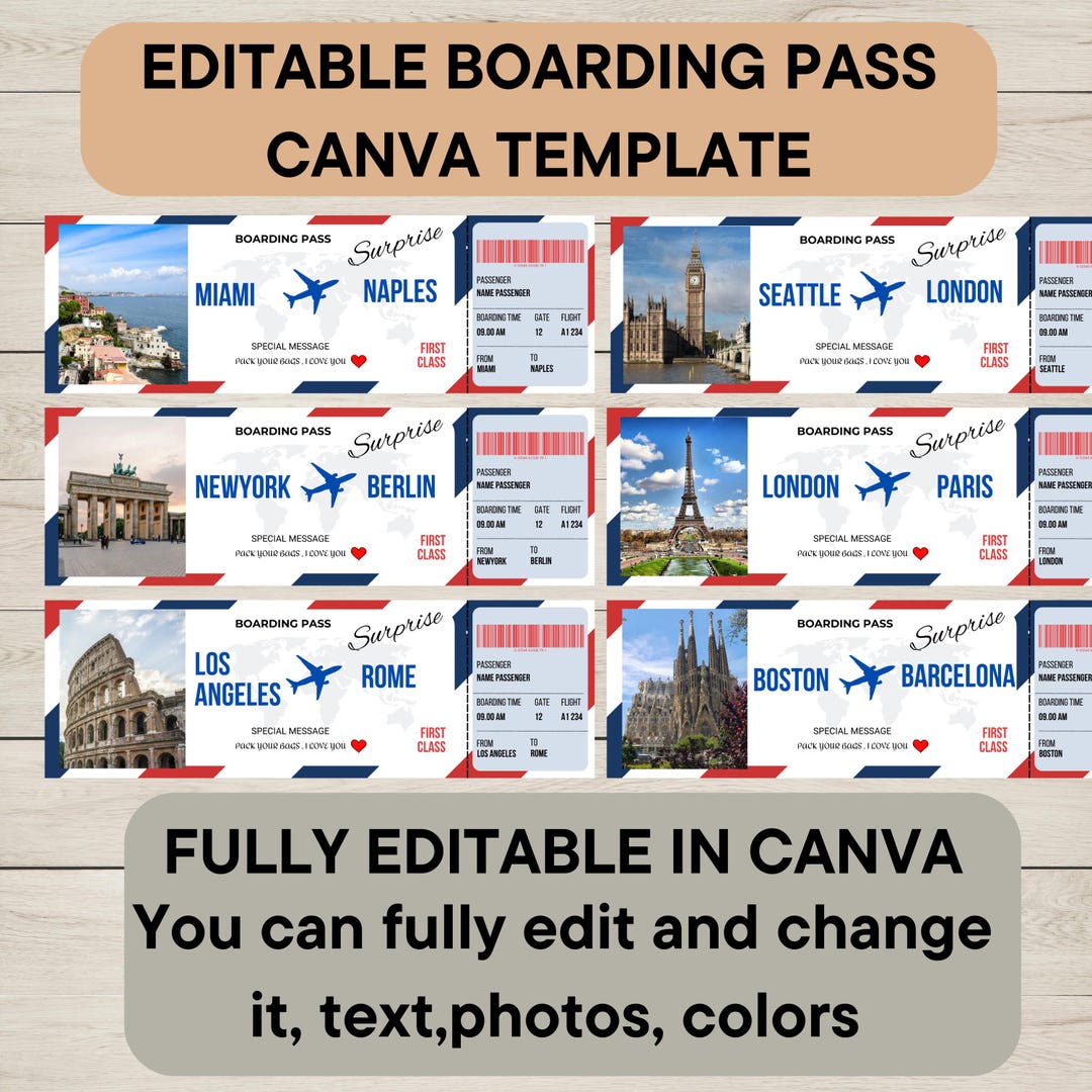 Editable Boarding Pass Canva Templates Custom Travel Ticket ,digital ...