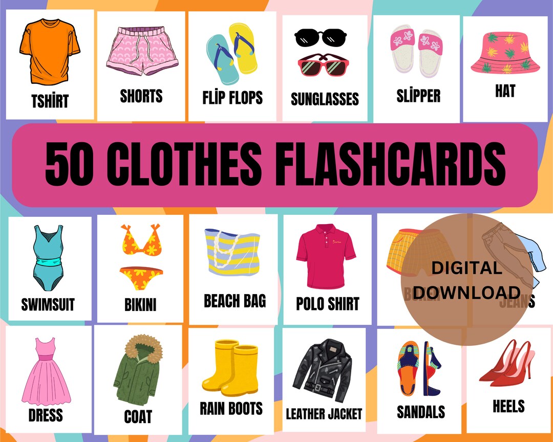 50-kids Clothes Flashcards-montessori Fun and Educational Printable ...