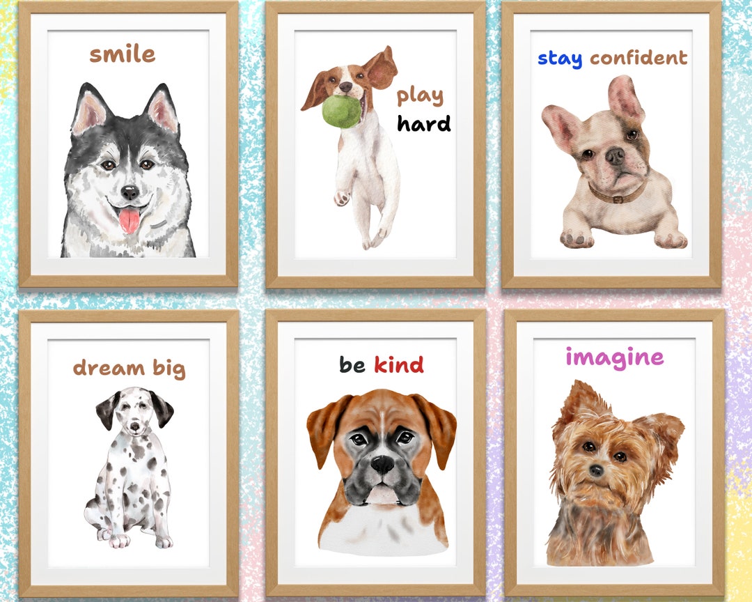 Set of 6 Cute Dog Posters for Kids Room Printable,instant Download ...