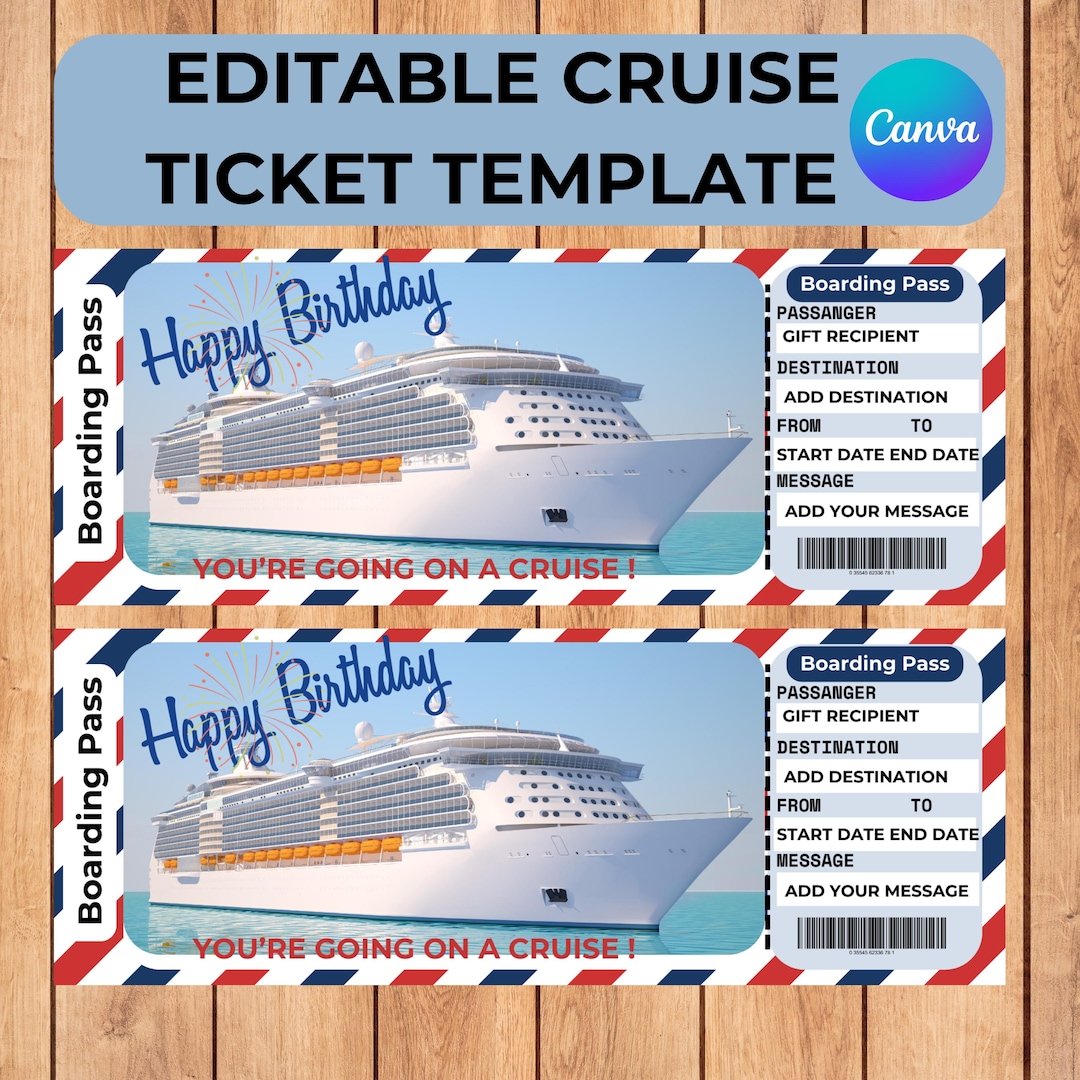 Editable Cruise Ticket Template,surprise Cruise Trip, Vacation Boarding ...