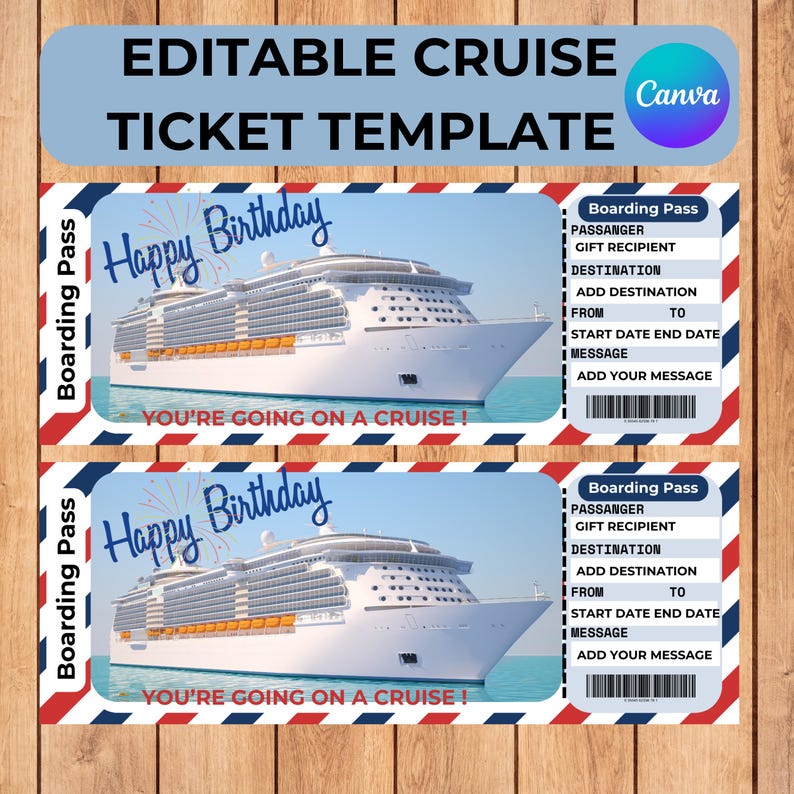 Editable Cruise Ticket Template,surprise Cruise Trip, Vacation Boarding ...
