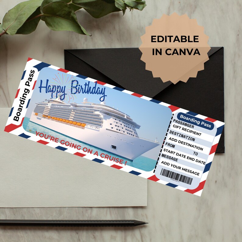Editable Cruise Ticket Template,surprise Cruise Trip, Vacation Boarding ...