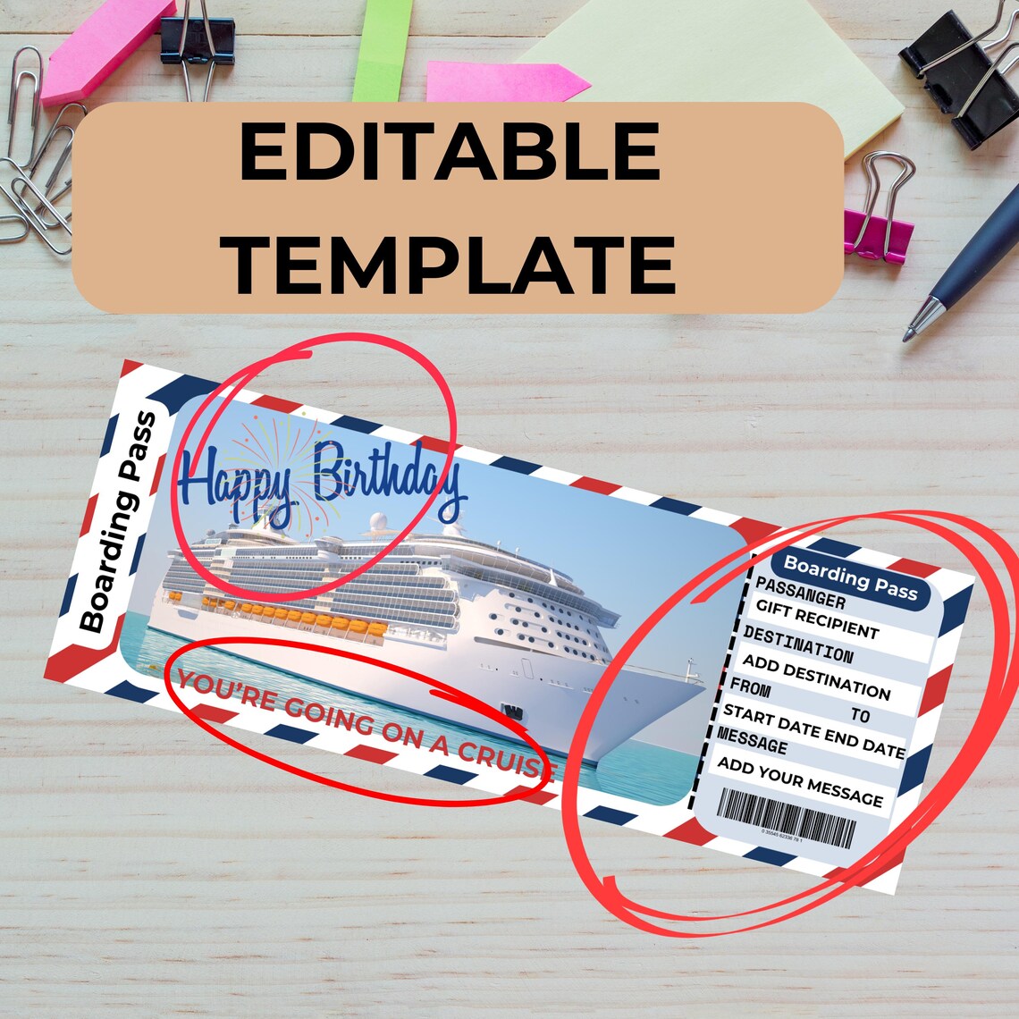 Editable Cruise Ticket Template,surprise Cruise Trip, Vacation Boarding ...
