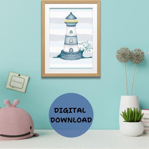 Set of 3 Nautical Kids Room Posters lighthouse-anchor-sailboat Digital ...