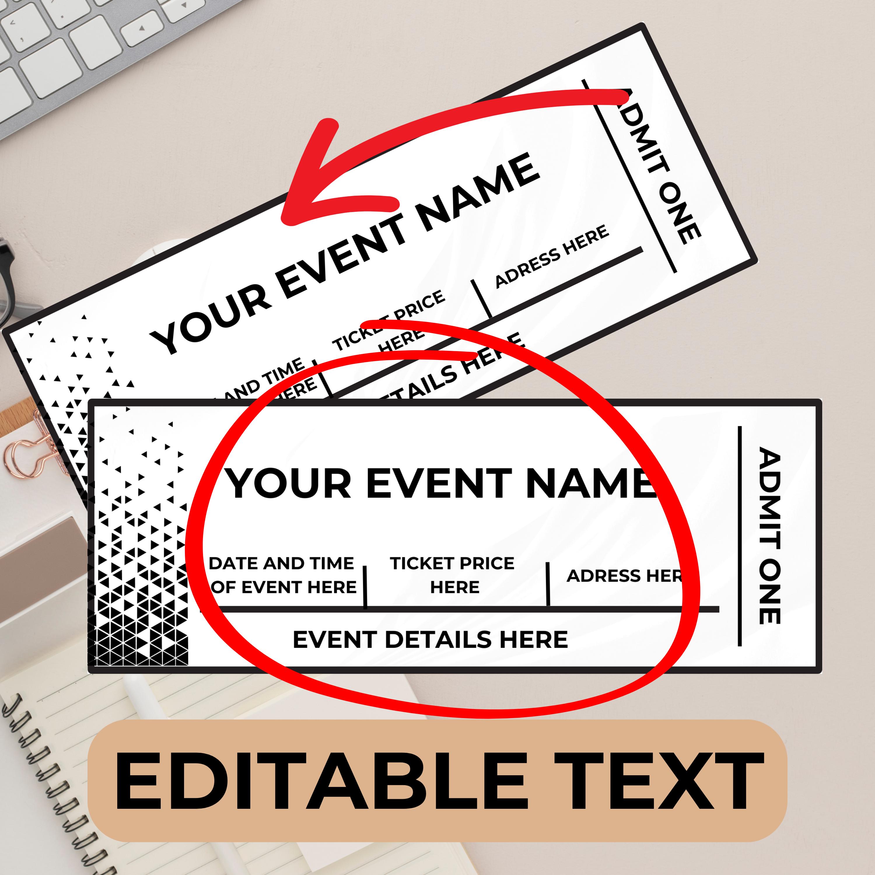 Editable Black White Ticket Template | Printable Event Ticket ...