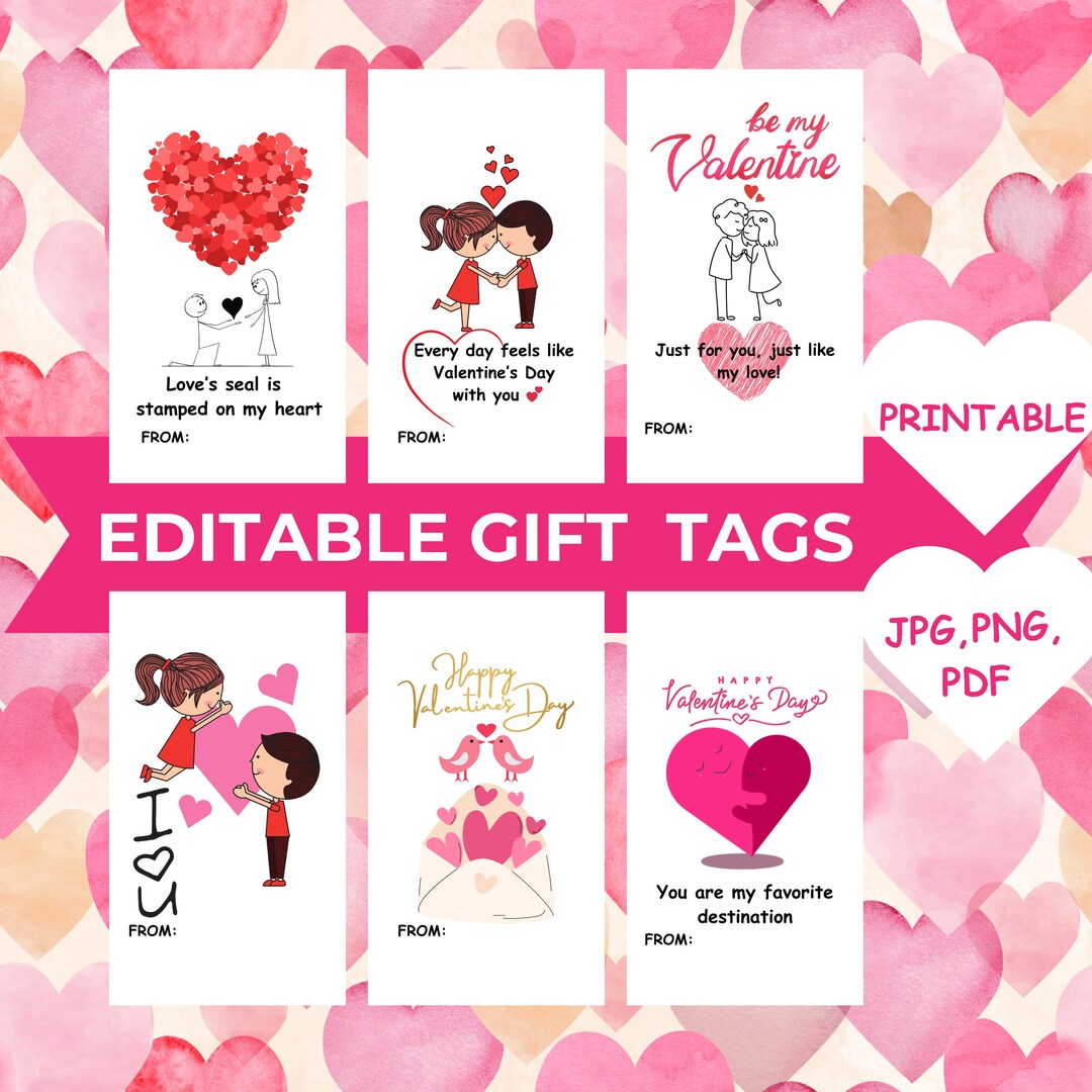 Editable Valentine's Gift Tag Template, Cute Printable Tags, Instant ...