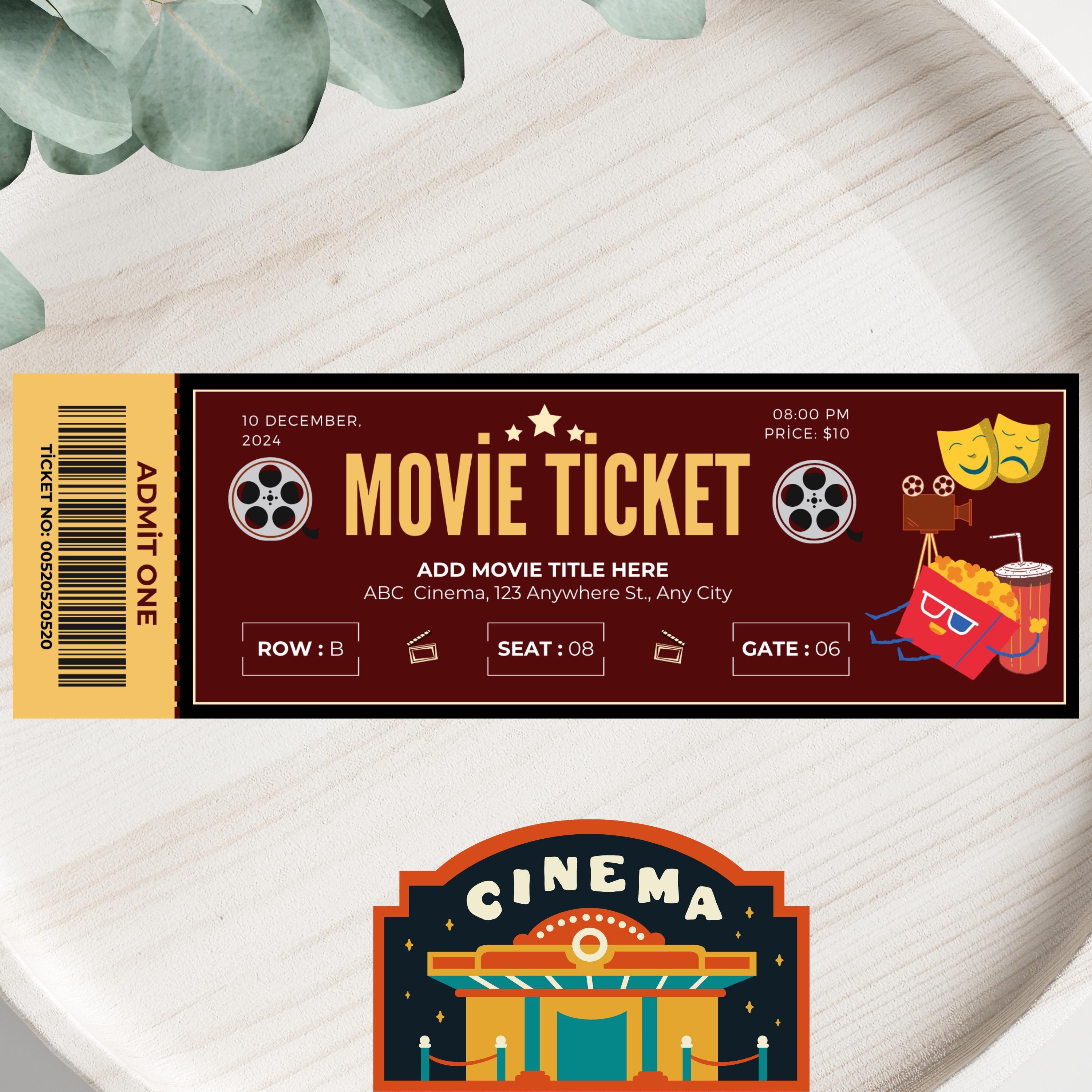 Editable Movie Ticket Template for Events,printable & Digital ...