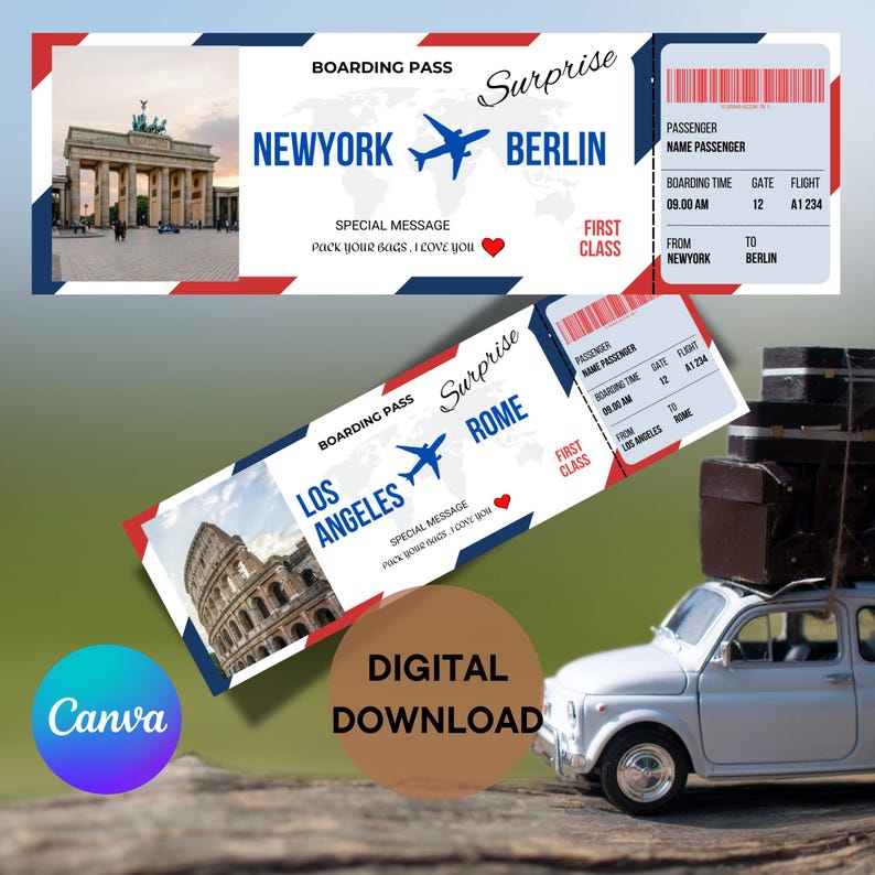 Editable Boarding Pass Canva Templates Custom Travel Ticket ,digital ...