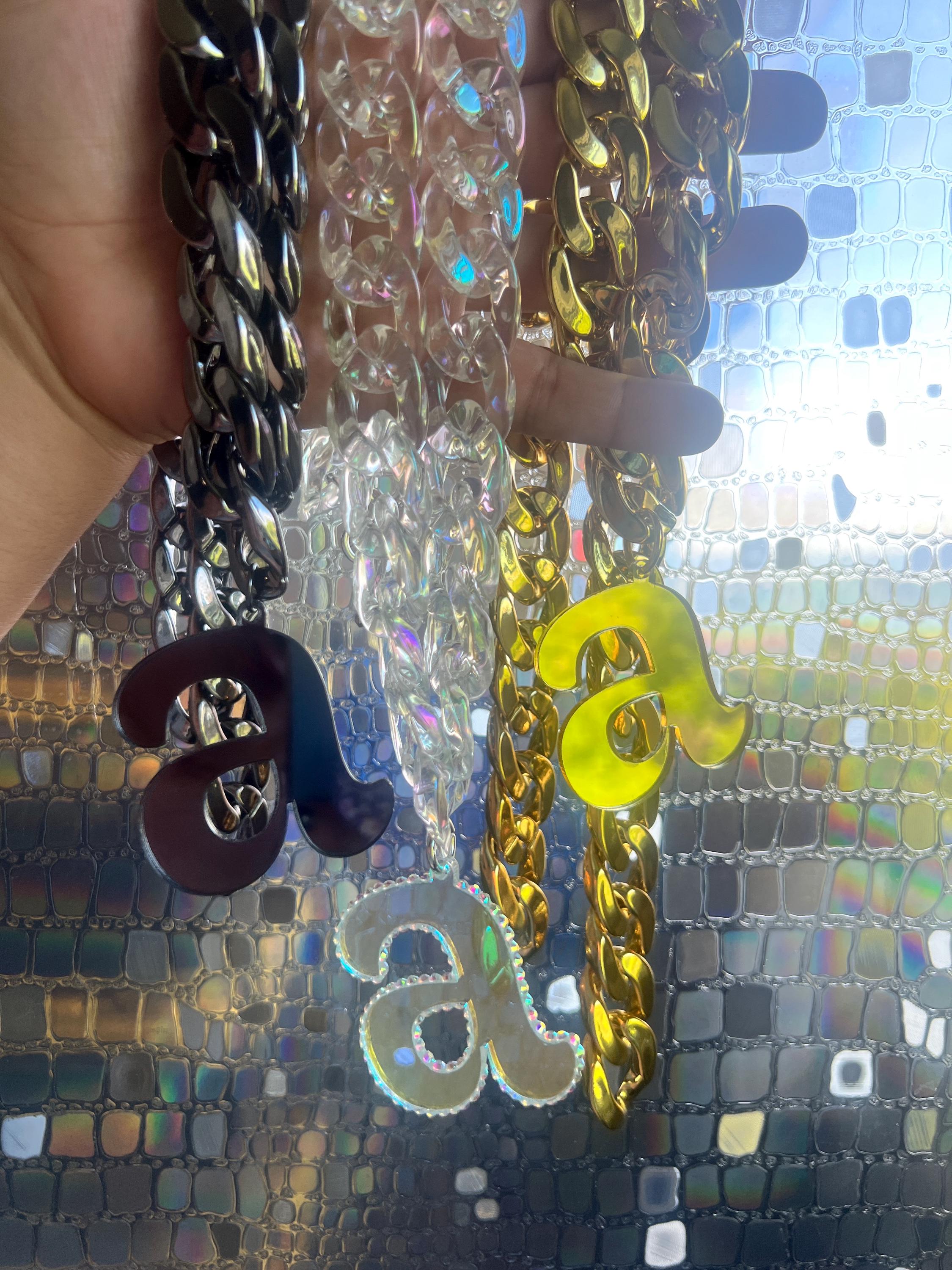 Chunky Acrylic Initial Necklace: Silver 'A' Pendant, 24 Inch Chain - A ...