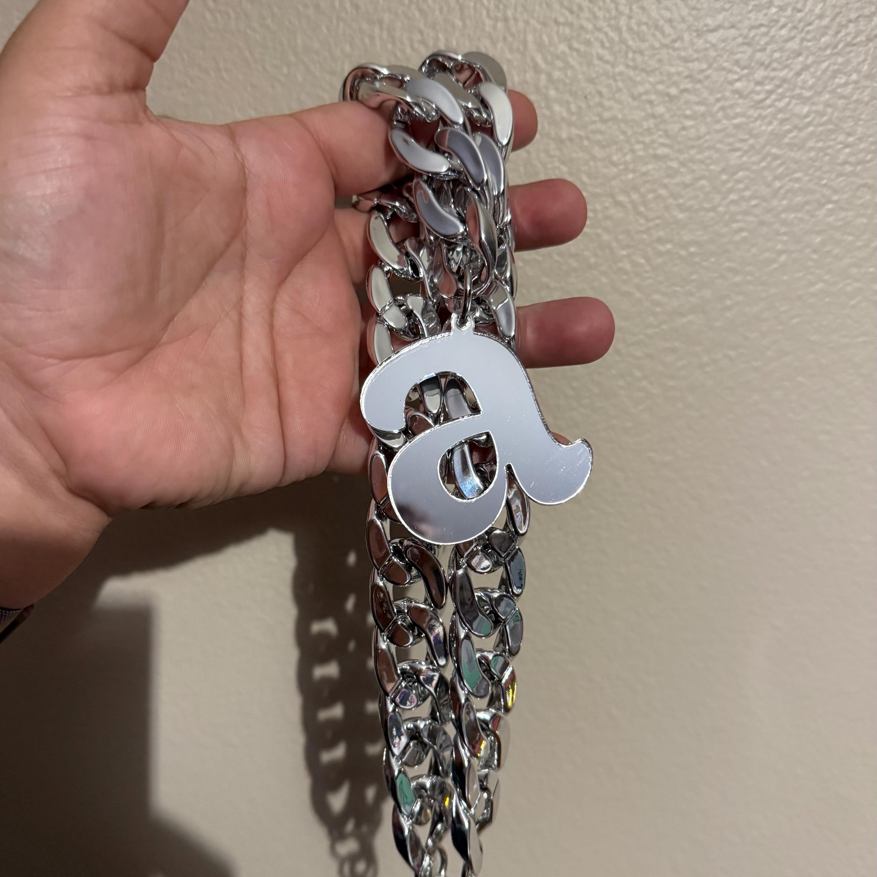 Chunky Acrylic Initial Necklace: Silver 'A' Pendant, 24 Inch Chain - A ...