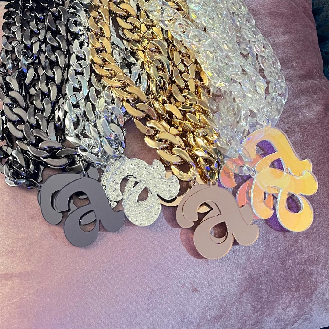 Chunky Acrylic Initial Necklace: Silver 'A' Pendant, 24 Inch Chain - A ...