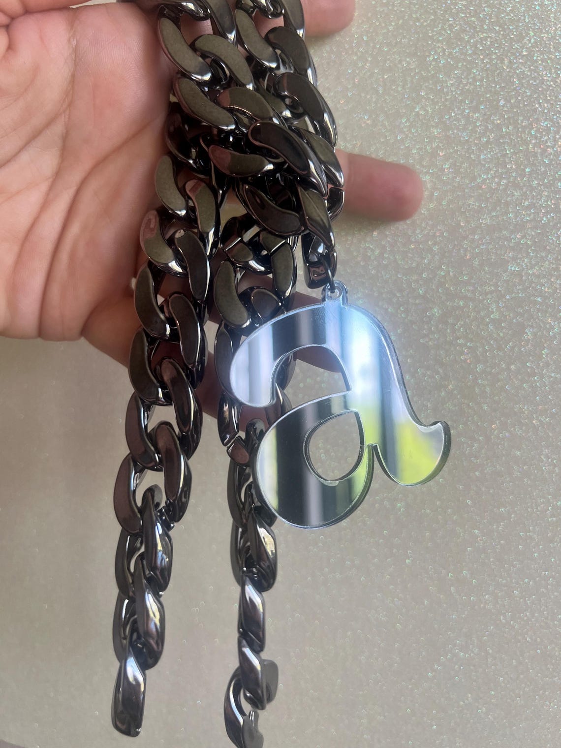 Chunky Acrylic Initial Necklace: Silver 'A' Pendant, 24 Inch Chain - A ...
