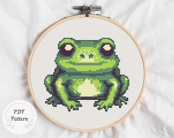 Cute Mushroom Frog Cross Stitch Pattern Hoop Embroidery PDF Instant ...