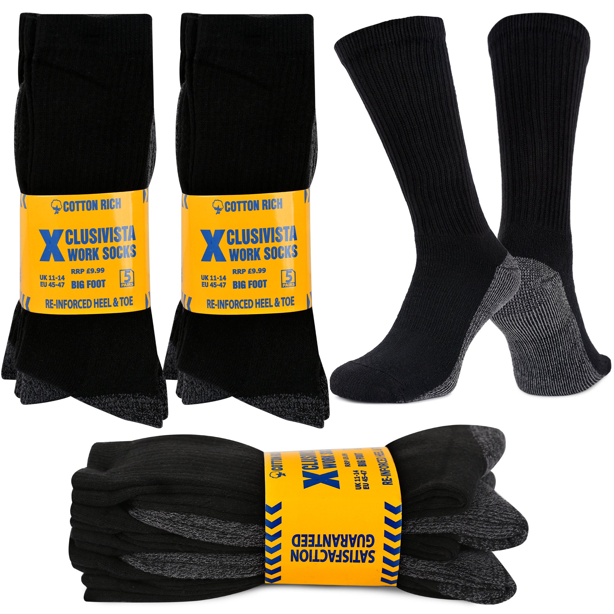 Men's Heavy Duty Cotton Work Socks, Cushioned, Reinforced Heel & Toe ...