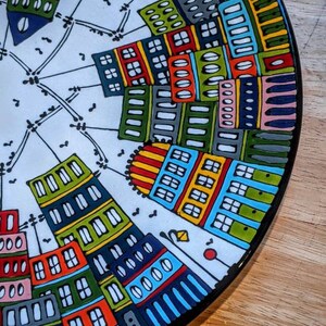 14" Hand Painted Ceramic Platter Cityscape - Etsy