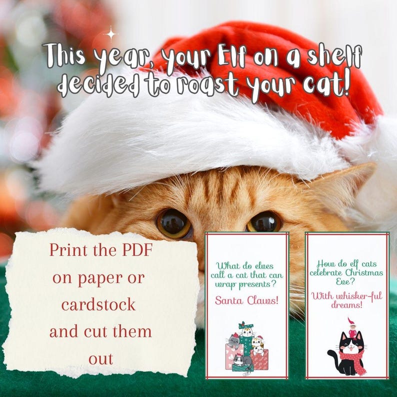 24 Printable Elf Cat Jokes Cards for Cat Lover, Christmas Letters From ...