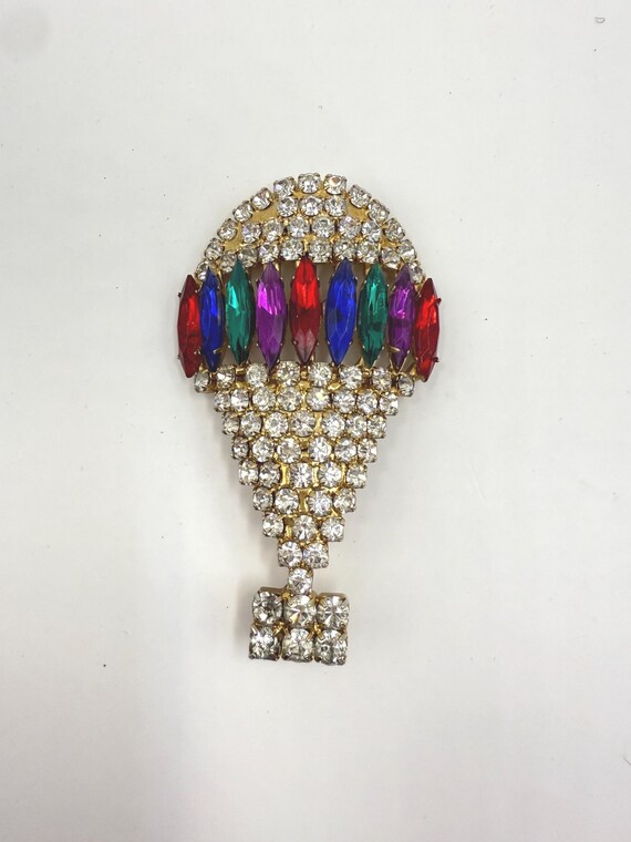 Vintage Rhinestone Brooch, Hot Air Ballon in - Gem