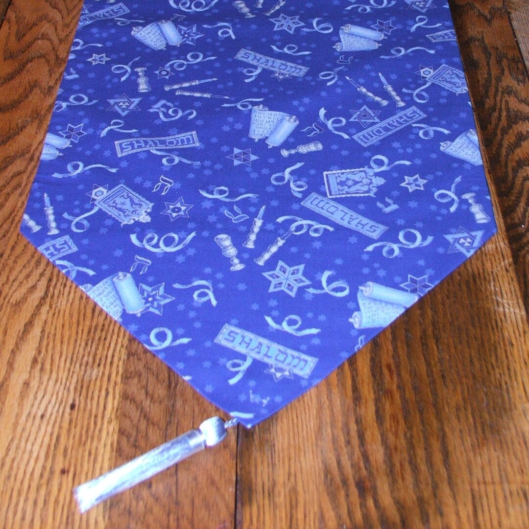 SHALOM BLUE Judaica Table Runner - Etsy