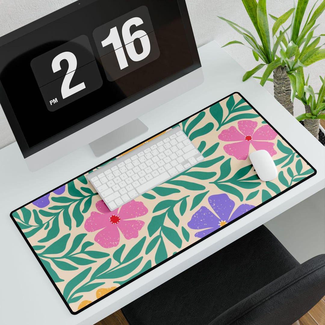 Floral Desk Mat - Colorful Plant Design for Home Office, Workstation ...