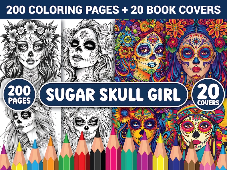 200 Sugar Skull Girl Coloring Pages, Sugar Skulls Coloring Book for ...