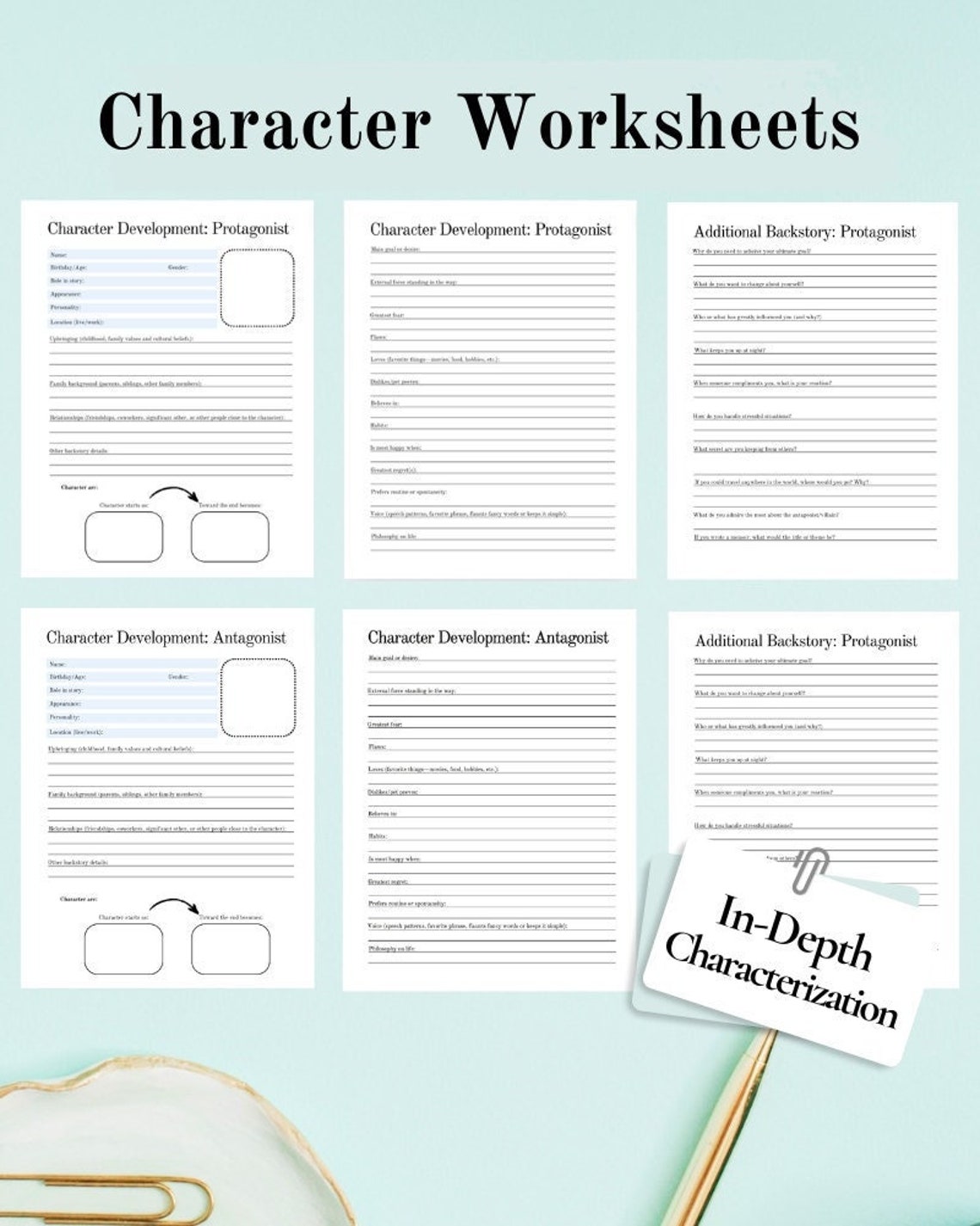 Character Development Worksheets for Novel Planning - Etsy