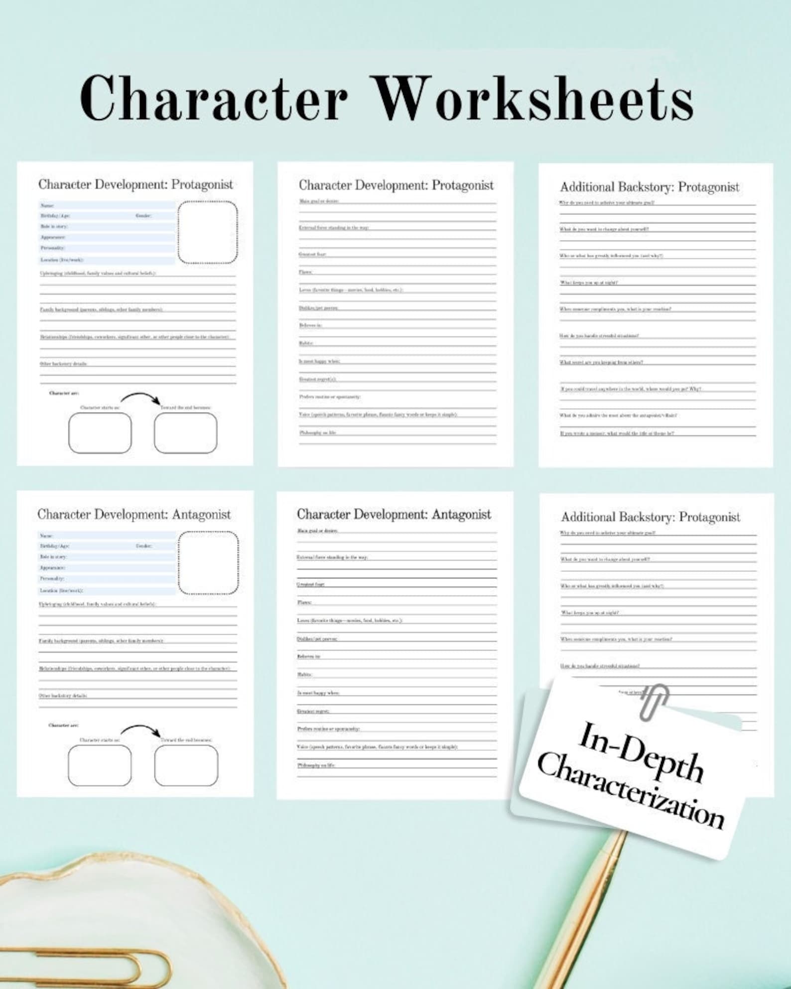 Character Development Worksheets for Novel Planning - Etsy