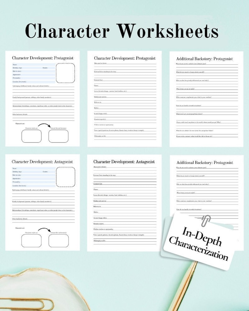 Character Development Worksheets for Novel Planning - Etsy