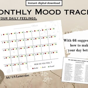 Monthly Mood Calendar Printable PDF | Mood Tracker| Feelings Tracker ...