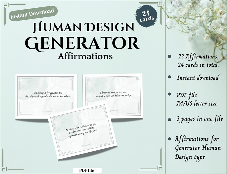Human Design GENERATOR Affirmation Cards/printable/vision Board Printable/ Self Care/ Positive ...