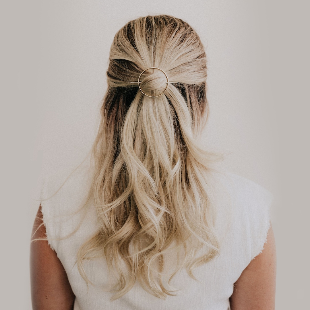 Minimal Silver Hair Pin, Round Hair Piece, Simple Hair Accessory ...