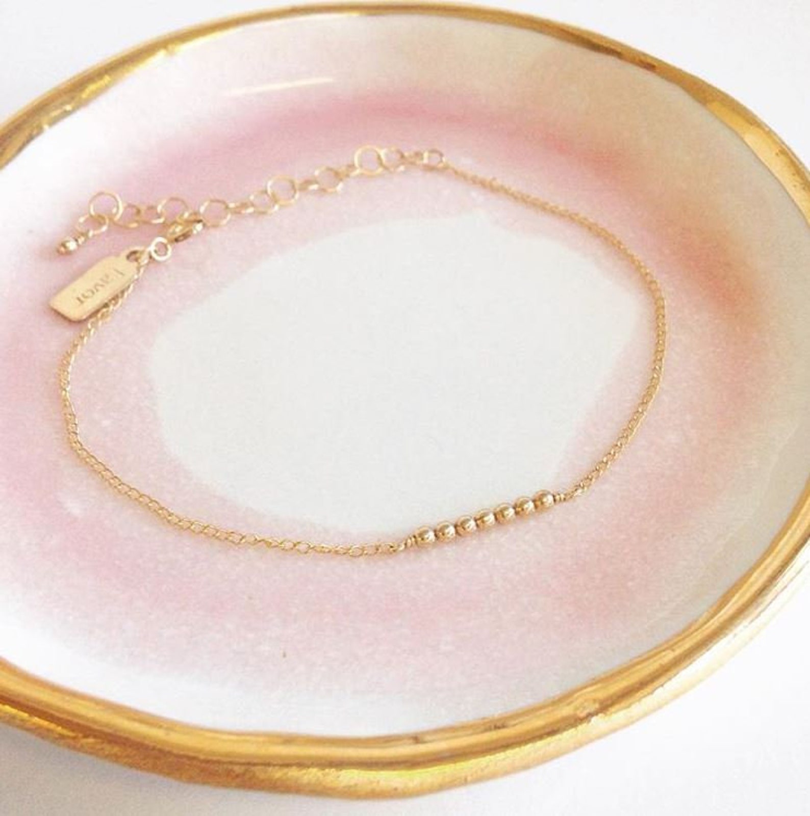 Tiny Gold Beaded Chain Bracelet Delicate Dainty 14k Gold | Etsy