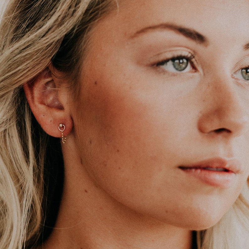 Tiny Gold Chain Post Earrings, Hypoallergenic Gold Earrings, Minimal ...