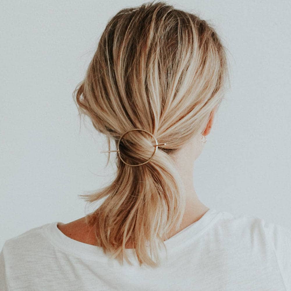 Minimal Brass Hair Pin, Round Hair Piece, Simple Hair Accessory, Curly ...
