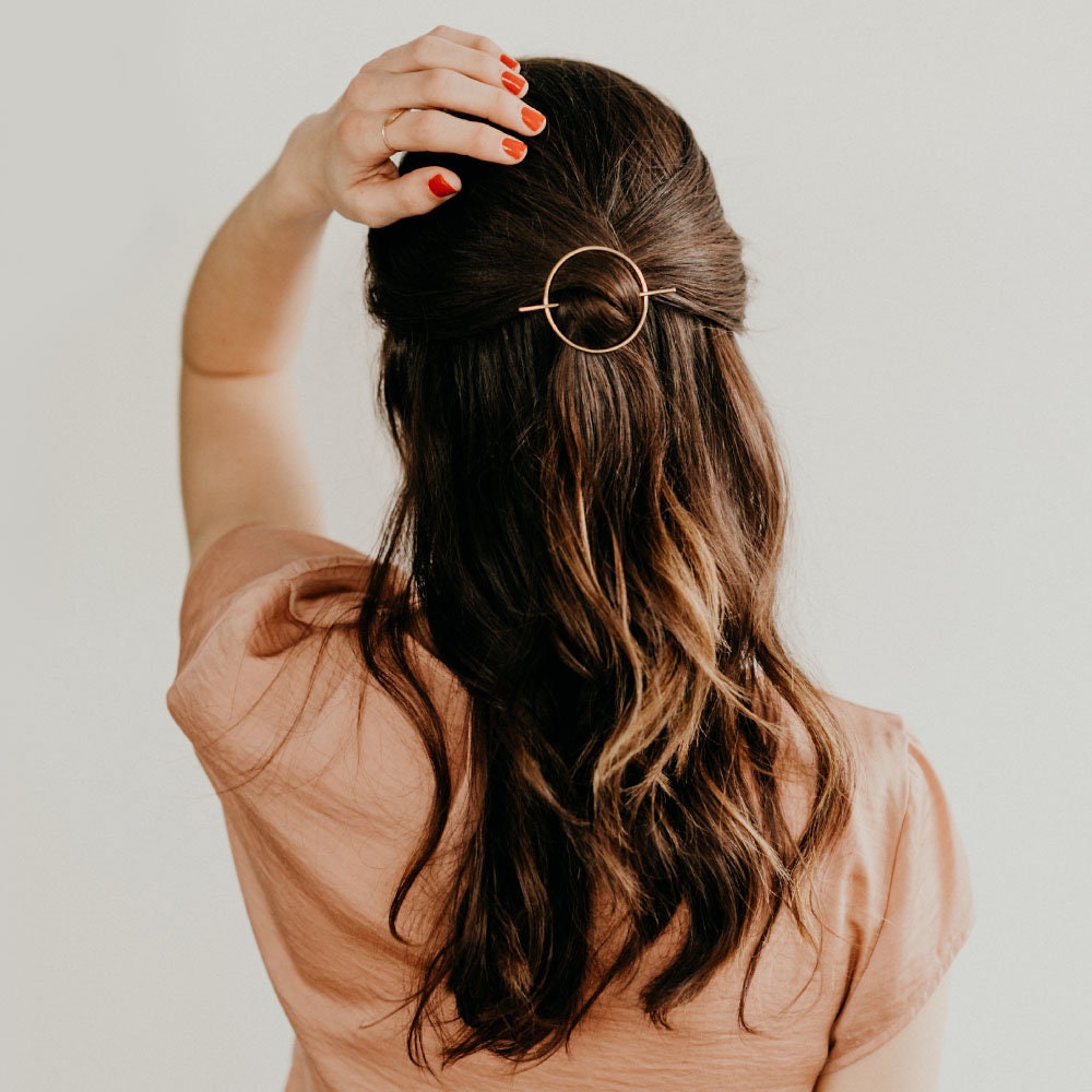 Minimal Brass Hair Pin Round Hair Piece Simple Hair | Etsy