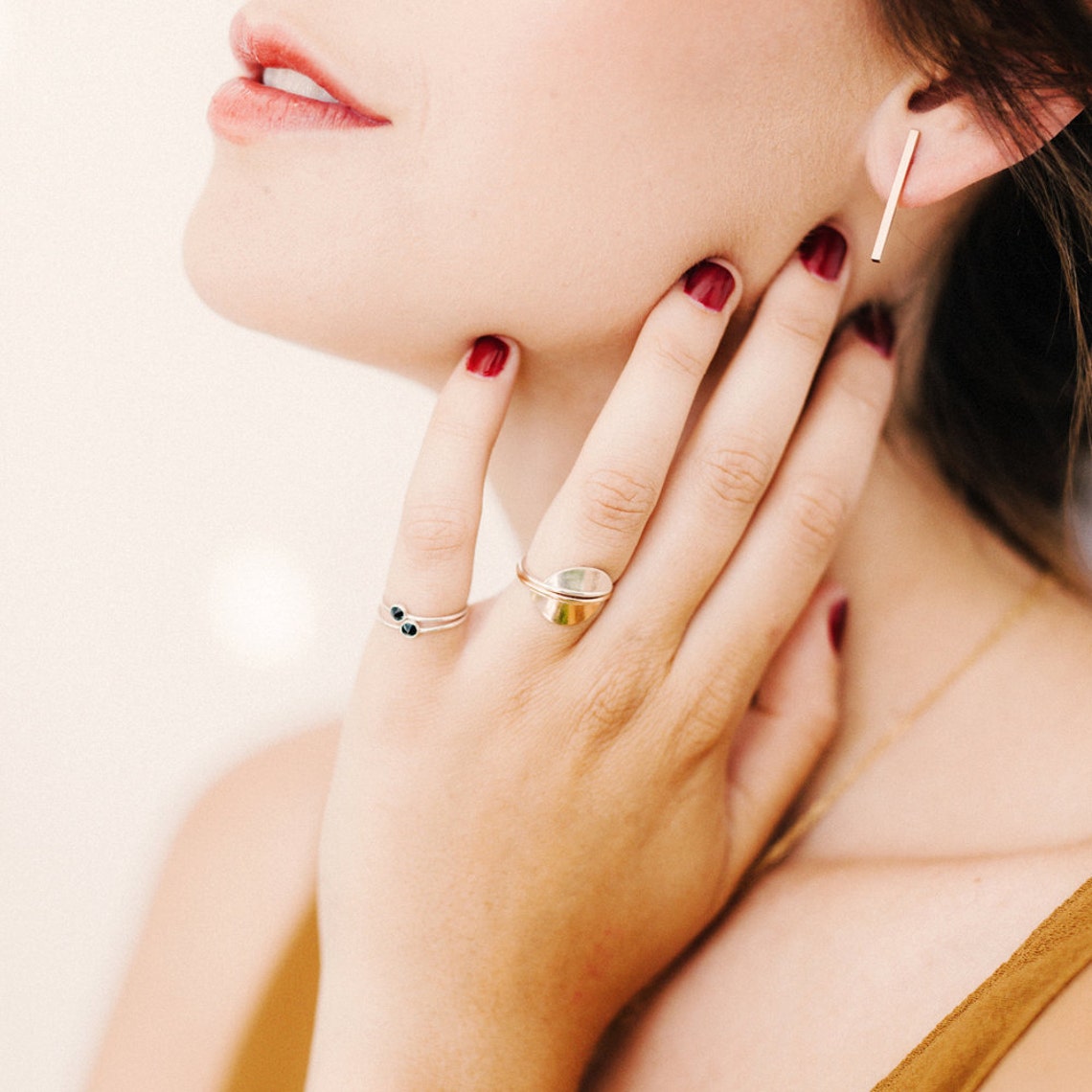 Tiny Black Spike Ring, Tiny Black Stone Stacking Ring, Black Spinel Ring, Black + Gold Ring ...