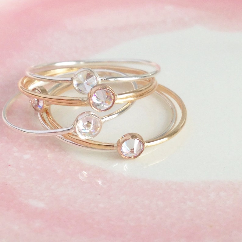 Tiny Gold Crystal Ring, Clear Cubic Zirconia Ring, Clear CZ Ring, Tiny ...