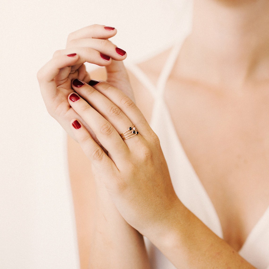 Tiny Black Spike Ring, Tiny Black Stone Stacking Ring, Black Spinel Ring, Black + Gold Ring ...