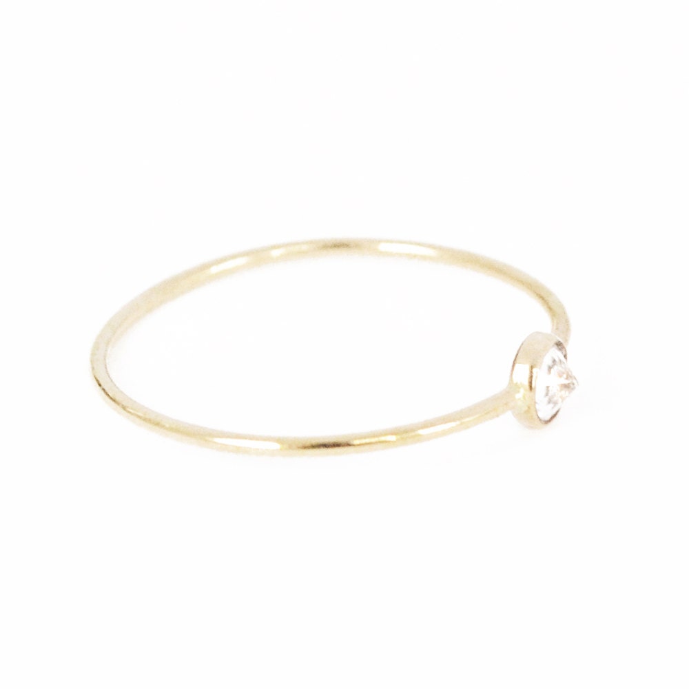 Tiny Gold Crystal Ring, Clear Cubic Zirconia Ring, Clear CZ Ring, Tiny ...