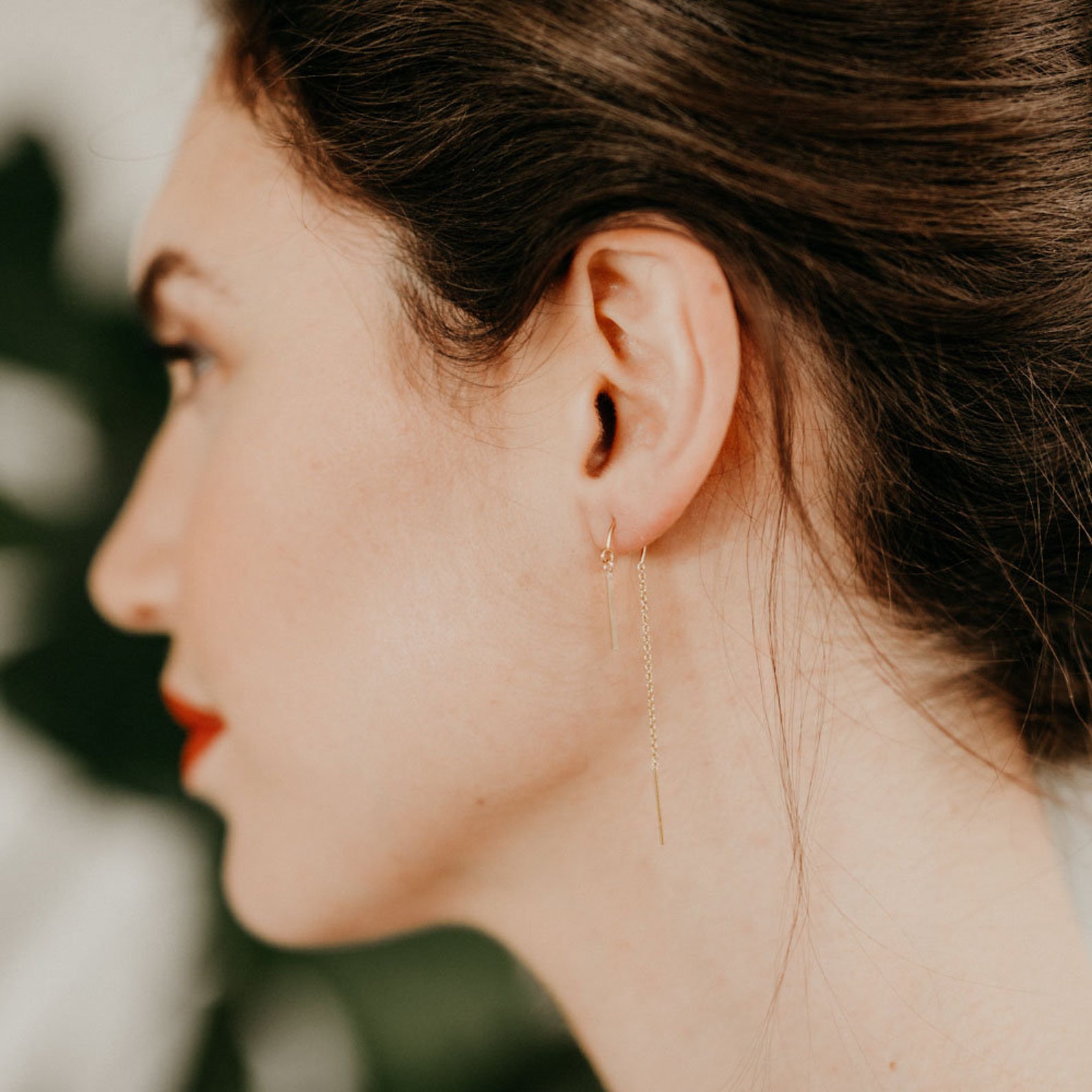 Delicate Ear Threads Minimal Threaders Tiny Gold Earrings - Etsy