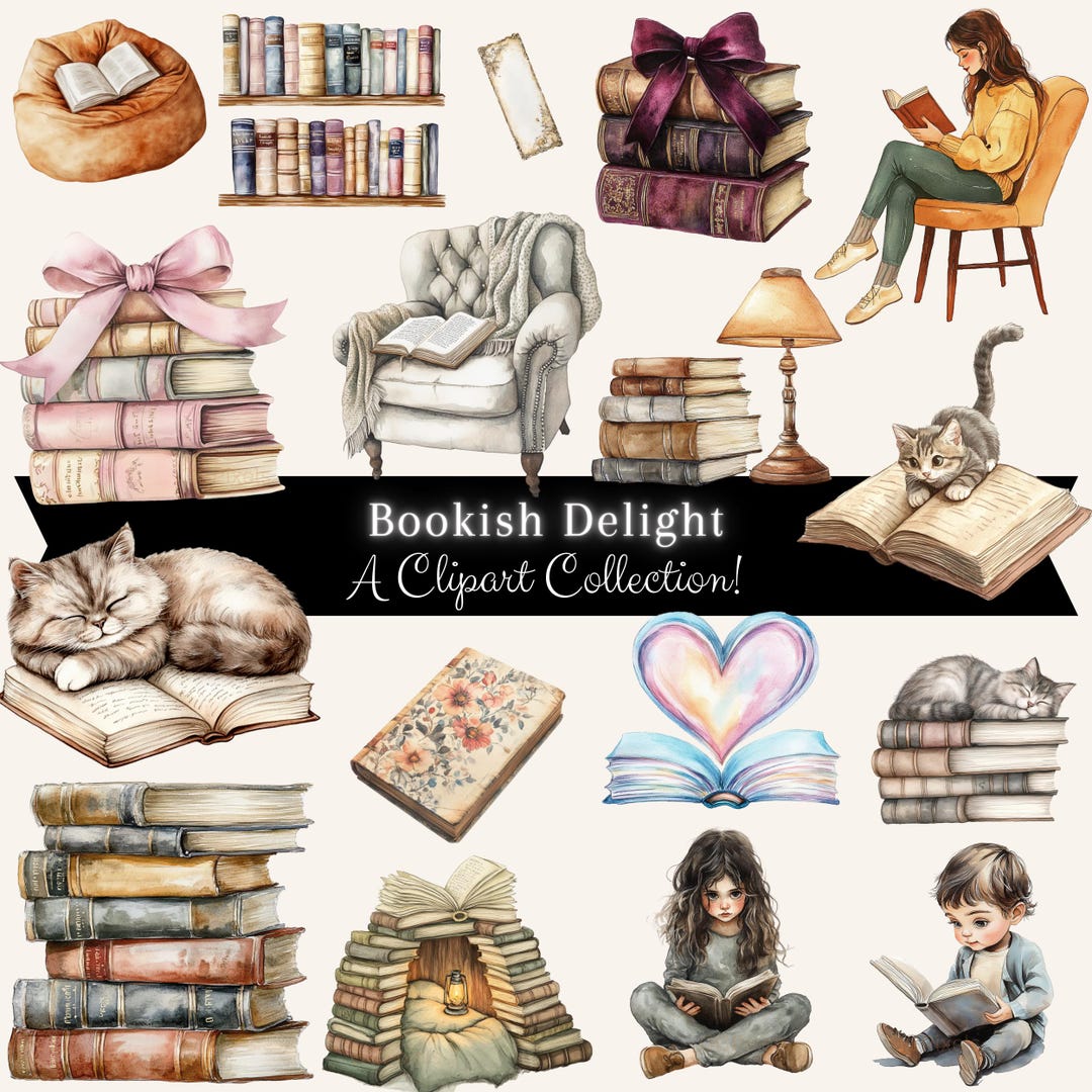 Book Lovers Clipart Bundle, Bookish PNG Decor, Bookish Merch Gift ...