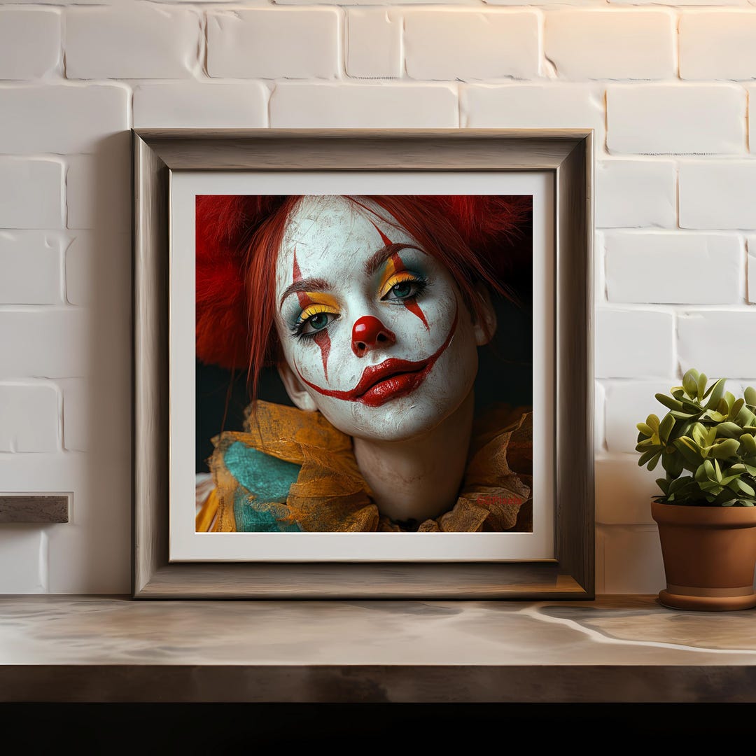 Bold Clown Portrait Wall Art PNG Surreal Circus Aesthetic Emotional ...