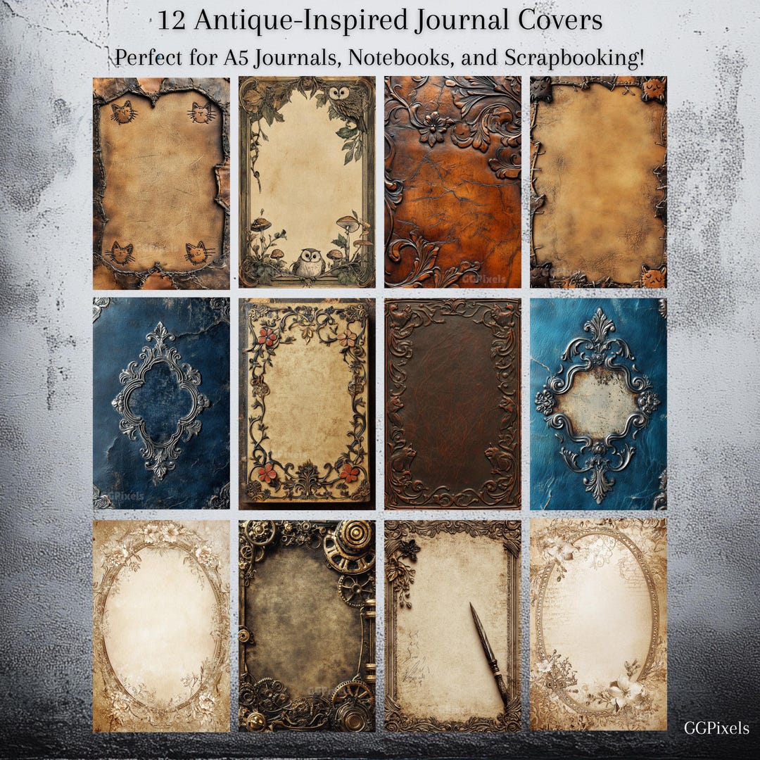 Capa de diário de inspiração vintage PNG Bundle Rustic Junk Journal ...