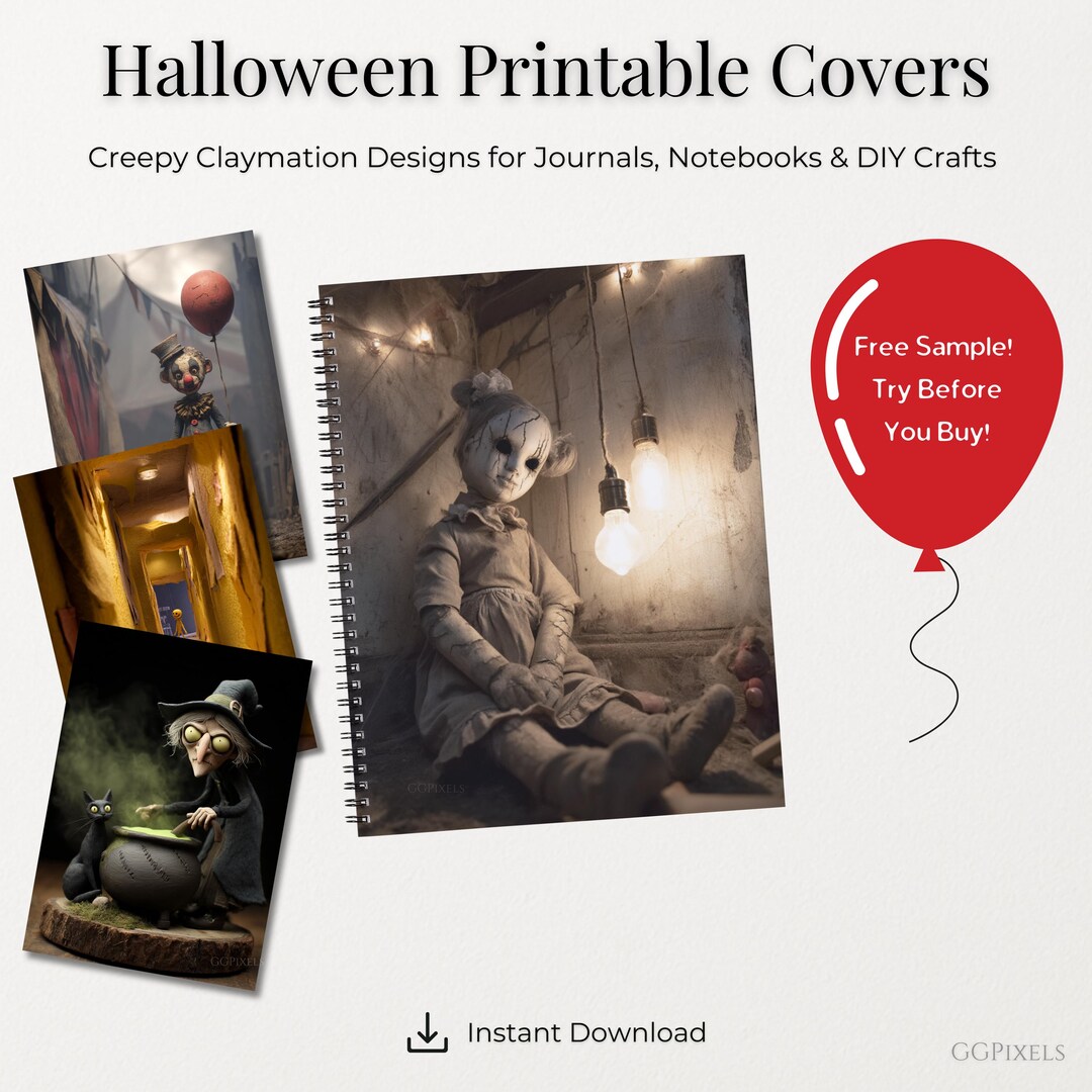 Creepy Halloween Journal Covers: Gothic Creepy A5 Printable PNG Set ...
